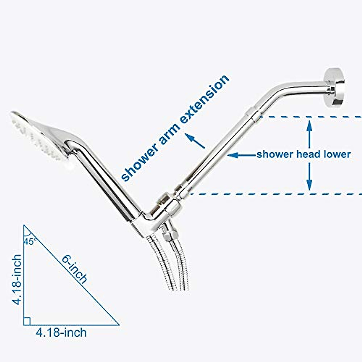 2 PCs 6 Inch Shower Head Extension Arm, Solid Brass Shower Arm Extension Shower Head Extender, Water Outlet Lowers Existing Shower Head - Chrome Finish