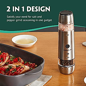 KucheCraft 2 in 1 Electric Salt and Pepper Grinder Rechargeable, Automatic Pepper Grinder Refillable and Sea Salt Mill, Stainless Steel Pepper Mill Grinder with Upgraded Grinding Precision