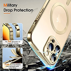 Magnetic Clear for iPhone 14 Pro Max Case with MagSafe [Integrated Camera Glass] Women Phone Case [Original iPhone Exterior] Silicone Cover Slim Thin [Non-Yellowing] Anti-Fingerprint Scratch Men