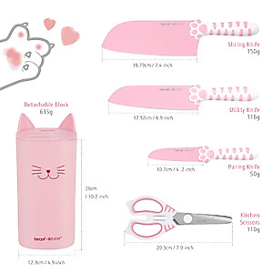 hecef Cute Kitchen Knife Set,5-piece Non-Stcik Knives Set with Detachable Block and Scissors,Sharp Kitchen Knives for Chopping, Slicing, Dicing and Cutting, Gift Housewarming Birthday (Pink)