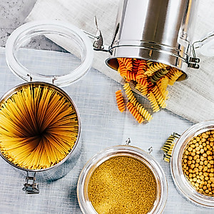 ENLOY 4-Piece Stainless Steel Airtight Food Storage Canister Set with Clear Lid, Canister Sets for Kitchen Counter for Sugar, Flour, Tea, Candy, Cookie, Spice, 28/32/38/65 oz