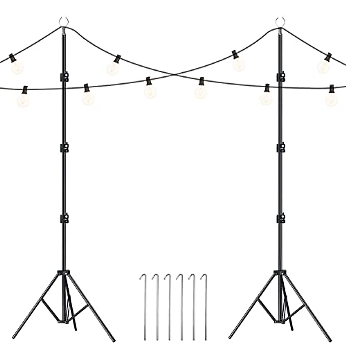 Huamai String Light Poles Outdoor - 8.4FT Flag Light Pole Outside, Backyard Steel Poles for String Lights Hanging Parties Bistro Wedding Garden Patio Lighting Stand