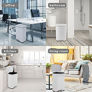 HWGEBY Stainless Steel Trash can 13 Gallon Kitchen Trash Can, Tall Kitchen Trash can, Foot Pedal and Inner Bucket, Fingerprint-Resistant Soft Close Lid Garbage Can, （White）
