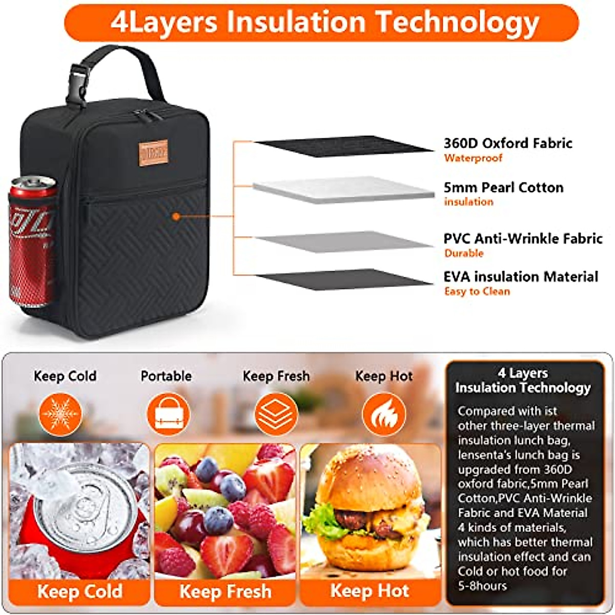 DIRGEE Lunch Box for Men Insulated Lunch Bag for Women Adults Small Lunch Bag for Office Work Lunch Bag For Men - Leakproof Freezable Cooler Bag Reusable Portable Lunch Box (Black)