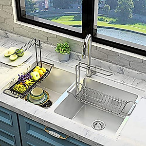 BEENLE 304 Stainless Steel Telescopic Sink Caddy Sponge Holder,Expandable Kitchen Sink Organizer Dish Drainer Rack Sink Tray Brush Soap Holder(16.7''- 21.3'') ,Silver