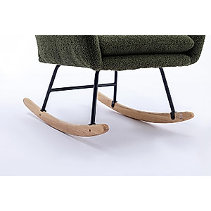 Lepfun 35.5 inch Casual, Soft Teddy Velvet Fabric Rocking Chair for Nursery,Comfy Wingback Glider Rocker with Safe Solid Wood Base for Living Room Bedroom and Balcony,Dark Green