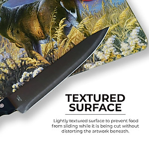 Rivers Edge Products Large 12in x 16in Decorative Tempered Glass Cutting Board, Hypoallergenic, Non Slip, Textured Surface Chopping Board for Kitchen, White Tail Deer, Deer