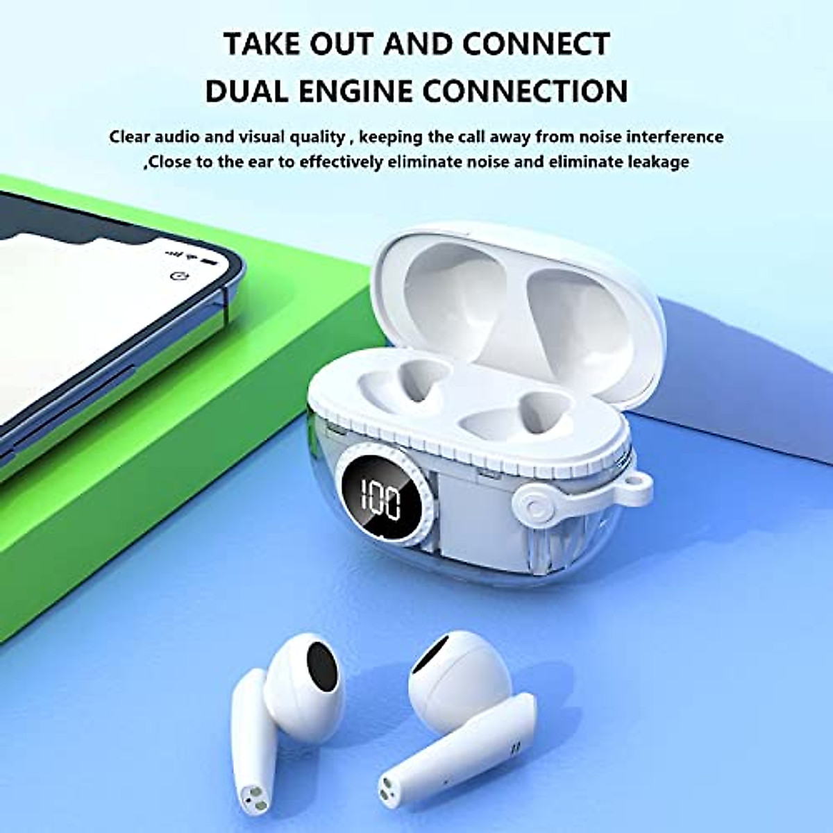 topliu Digital Display Bluetooth 5.3 Earbuds, Touch-Control TWS-Headphones, with Living Waterproof, 300mAh, Low Latency, for Sports Working Music