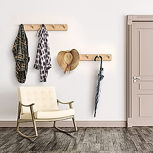 HangerSpace Wooden Wall Mounted Coat Rack, Natural Wood Duty Coat Hooks with 5 Pegs Wall Hooks, Wooden Coat Hanger Hat Rack for Hanging Coats Towels Purse Robes