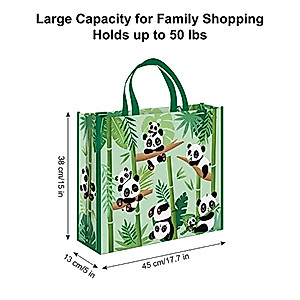 NymphFable 5 Pack Reusable Shopping Bags Panda Bamboo Grocery Bags Waterproof Tote Bag Gift Bags 50LBS