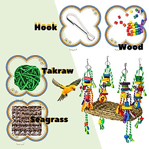 Pomeyard Bird Toys for Parakeets Toys Bird Foraging Wall Toy Conures Cockatiel Bird Cage Accessories Parrotlet Toys Small Bird Toys for Lovebirds Seagrass Swing Hammock for Parrot Budgie with Bells