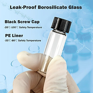 ALWSCI 1 Dram Glass Vials, Small Liquid Sample Vial, 15X45mm 4 ml Borosilicate Glass Empty Vials with Caps, 13-425 Black Screw Caps with PE Liner, Pack of 20