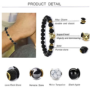 CASDAN 12Pcs 8MM Lava Rock Stone Bead Bracelet for Men Women Dragon/Lion/Panther Leopard Head Bracelet Charm Bracelets Set Adjustable