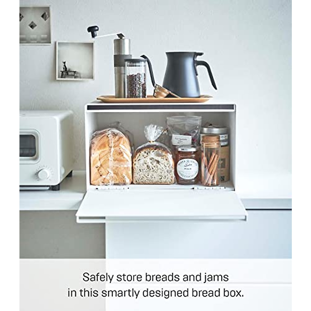 Yamazaki Home Bread Box Kitchen Counter Container Holder | Steel | Food Storage, One Size, White