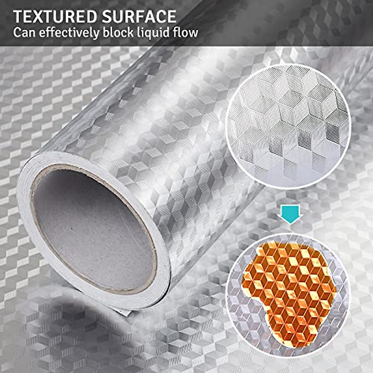 Zomine Kitchen Backsplash Stickers,15.7X196.9 inch, Self Adhesive Shelf Liner Drawer Liner Peel and Stick Foil Wallpaper Cabinets Shelf Sticker (Cube Texture-Silver)