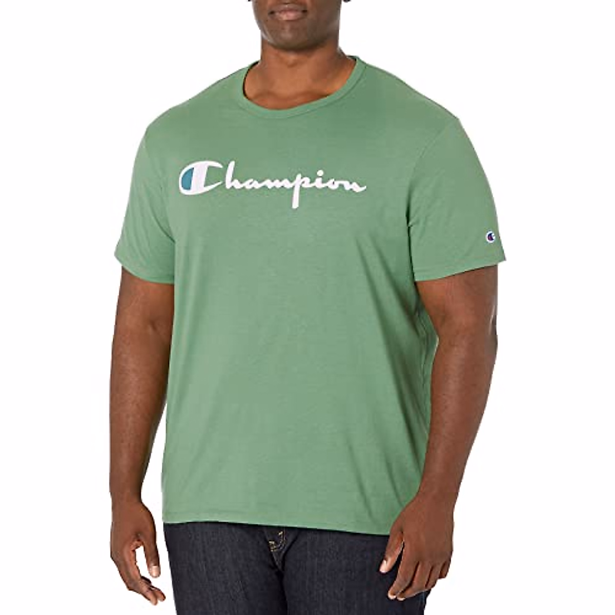 Champion T, 100% Cotton Shirt for Men, Lightweight Tee, Multiple Graphics, Native Fern Green-Y08254, Small