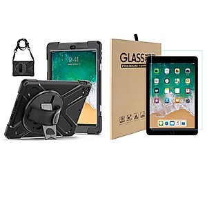 TSQ iPad 6th 5th Generation Case 9.7 Inch 2018 2017 for Kids with Glass Screen Protector