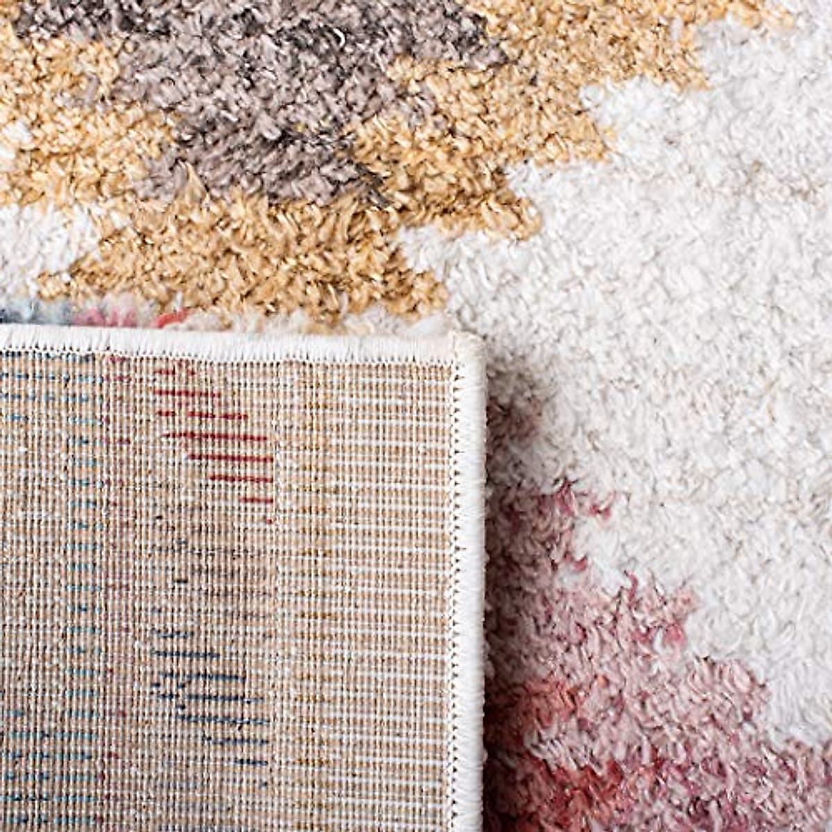 SAFAVIEH Calista Shag Collection 4'5" x 6'5" Ivory/Blue CAL142A Moroccan Boho Tribal Non-Shedding Living Room Bedroom Dining Room Entryway 1-inch Thick Area Rug