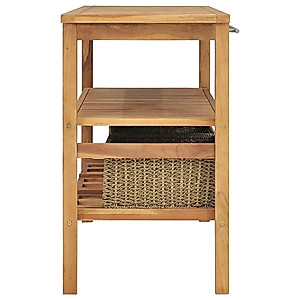 Bathroom Vanity Cabinet with 3 Baskets Solid Wood Teak 52"x17.7"x29.5",Seagrass Baskets Premium Bathroom Vanity Cabinet Durable Teak Wood with Ample Storage Space Bath Vanities, Bathroom Improvement