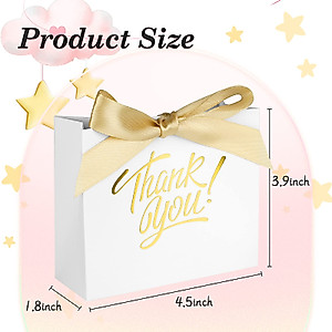 DOYIDE 60 Pack Small Thank You Gift Bags, 4.5x1.8x3.9in Party Favor Bags Boxes with Bow Ribbon, Small Paper Gift Bags with Gold Foil Printed, Mini Candy Treat Bags for Birthday Wedding Party Holiday