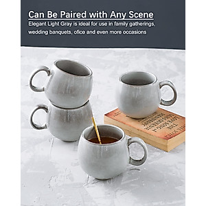 HENXFEN LEAD Large Coffee Mugs Set of 4-20 Oz Ceramic Jumbo Mugs with Handle for Latte, Cereal, Tea, Cocoa, Milk, Thanksgiving Christmas Cups Gift, Microwave, Dishwasher Safe, Grayish-White