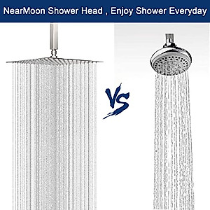 Rain Shower Head With Shower Arm, NearMoon Ceiling Mount Square Shower Head, Stainless Steel Ceiling Rainfall Showerhead- Waterfall Full Body Coverage (12 Inch Shower Head with Arm, Brushed Nickel)