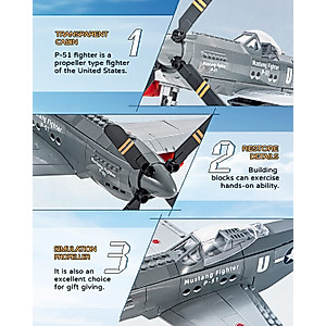 dOvOb Military P-51 Mustang Fighter Jet Building Blocks Set, Army Plane Toys as Gift for Kids or Adult (256 Pieces)