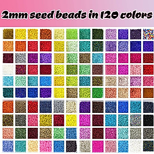 54000pcs Glass Seed Beads for Jewelry Making Kit, 120 Colors 2mm Small Beads with Letter Evil Eye Beads Jump Rings & Charms Pendants for Bracelets Making, DIY, Art and Craft