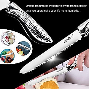 dearithe Serrated Utility Knife 6.5 Inch,High Carbon Stainless Steel Kitchen Knife with sheath, For Slicing Tomatoes or Crusty Bread, Dishwasher safe