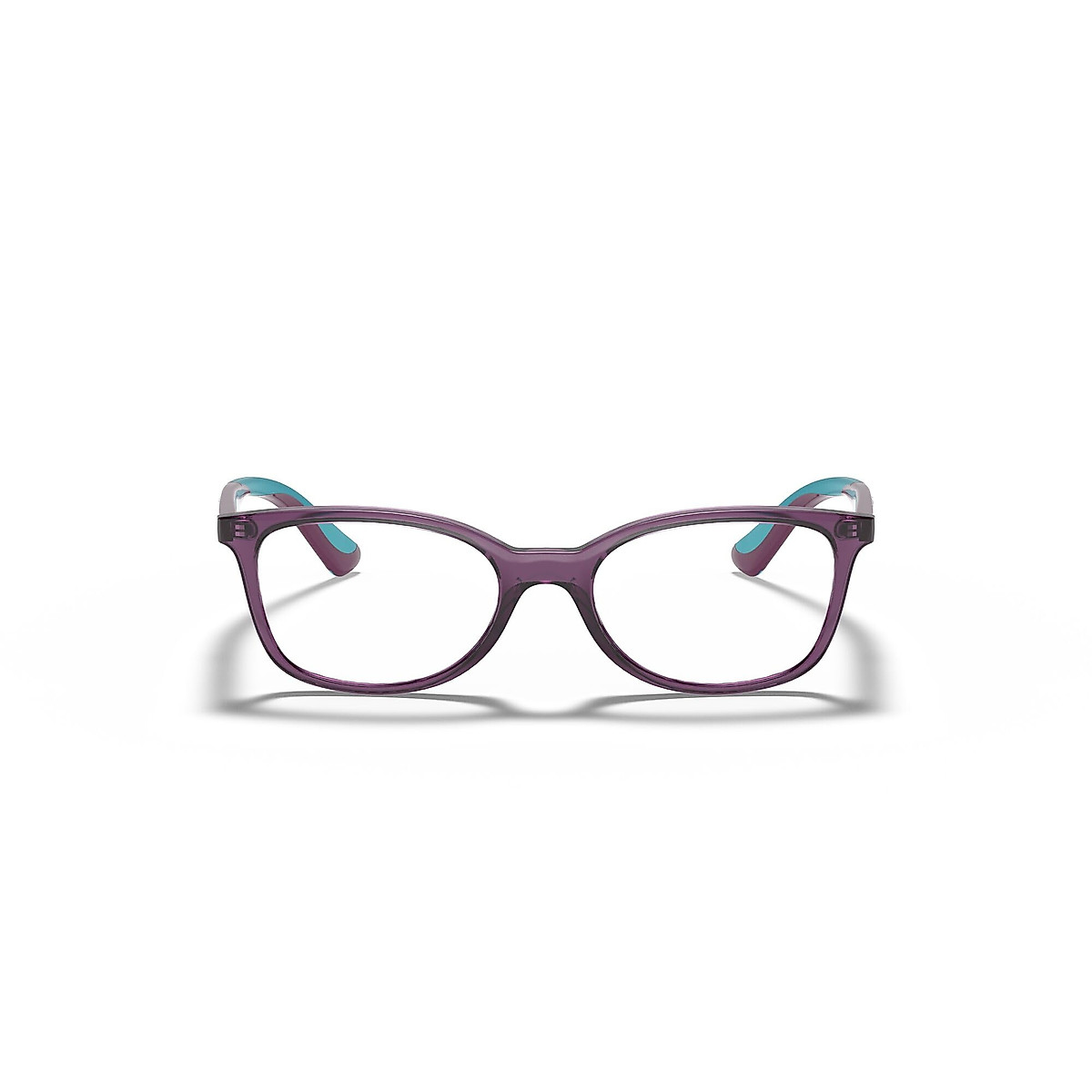 Ray-Ban Junior Kids' RY1586 Square Prescription Eyeglass Frames, Transparent Violet/Demo Lens, 49 mm