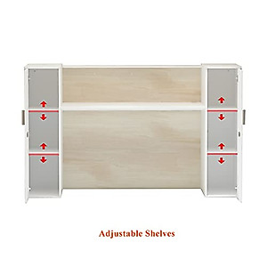 Homsee Modern Reception Desk Counter with 2 Lockable Doors & 6 Storage Compartments, Office Wooden Computer Desk with 2 Cabinets & Adjustable Shelves, White and Brown (70.9”L x 23.6”W x 43.3”H)