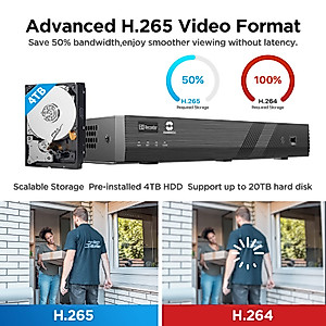 GWSECU 4K 16 Channel PoE Home Security Camera System, 4K/8MP Video Surveillance NVR with 4TB HDD, 16PCs 5MP 2.8mm 110° Wide Angle Person Detection IP Bullet Cameras Business 24/7 Recording