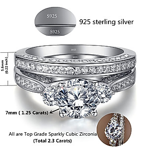 MABELLA 3 Silver Wedding Ring Set 2.3 Carats Round Cut Cubic Zirconia Gifts for Women Size 7