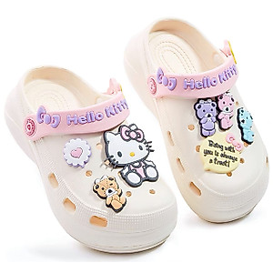 Everyday Delights Sanrio Hello Kitty Bears Clogs Slip on Water Shoes Casual Summer for Girls Kids Children - White XL Size
