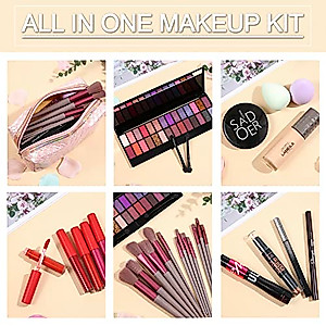 All in One Makeup Kit Makeup Kit for Women Full Kit Multipurpose Makeup Kit-Makeup Brush Set,Eyeshadow Palette,Lip Gloss Set, Makeup Bag,Eyebrow Pencil,Eyeliner pencil,Mascara,Contour Bar,Liquid foundation,concealer and Face Makeup