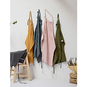 Adjustable Japan Nordic Style Soft Cotton Linen Apron with Four Pockets A Towel (Dark gray)