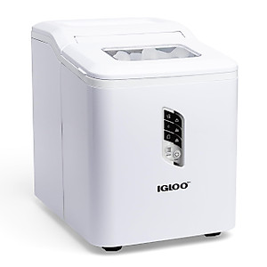 Igloo ICEB26WH Automatic Portable Electric Countertop Ice Maker Machine, 26 Pounds in 24 Hours, 9 Cubes Ready in 7 minutes, With Scoop and Basket, Perfect for Water Bottles, Mixed Drinks, Parties, WHT