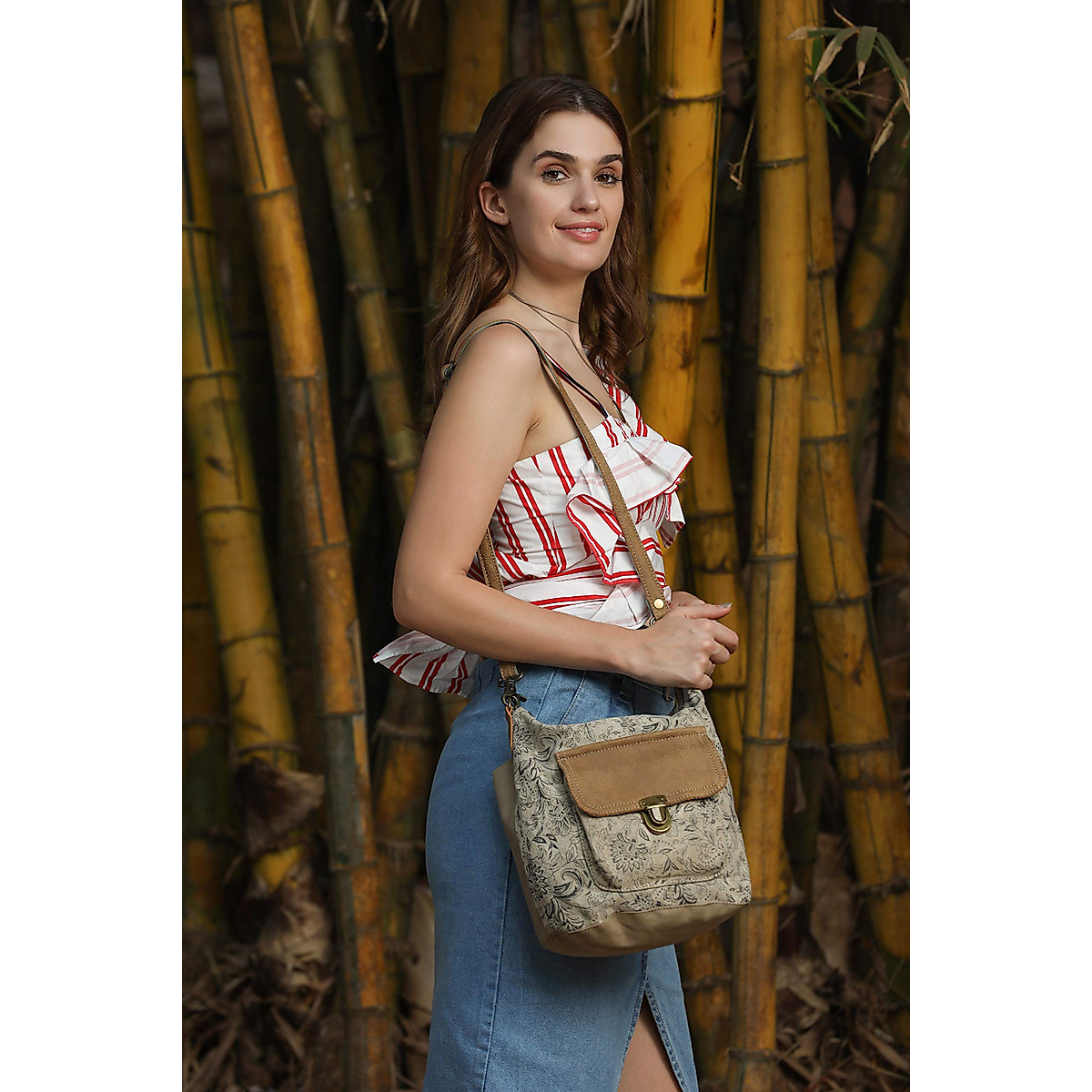 Myra Bag Doyen Upcycled Canvas & Leather Shoulder Bag S-1524