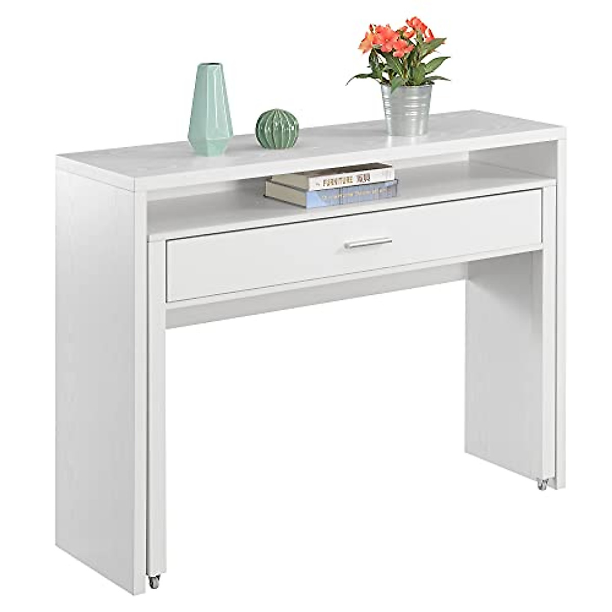 Convenience Concepts Newport JB Console/Sliding Desk with Drawer and Riser, White