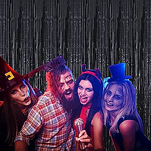 GOER 3.2 ft x 9.8 ft Metallic Tinsel Foil Fringe Curtains Party Photo Backdrop Party Streamers for Halloween,Birthday,Graduation,New Year Eve Decorations Wedding Decor (3 Packs,Black)