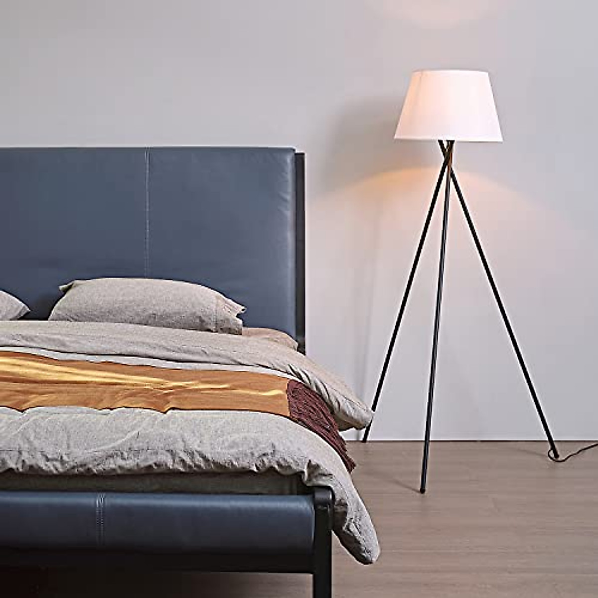 Globe Electric 67519 Allen 59" Floor Lamp, Matte Black, White Linen Shade, On Off Switch on Socket