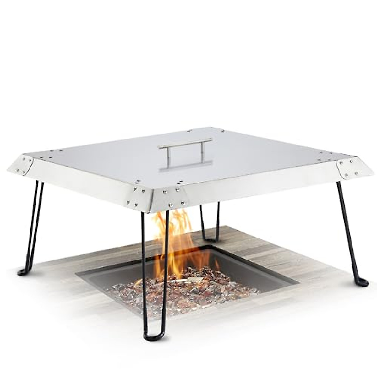Maplefield Fire Pit Heat Deflector - All-in-One Heat Deflector and Fire Pit Cover - Perfect for Home Firepits, Gazebo, Patio, and More - Weather-Resistant Fireplace Cover
