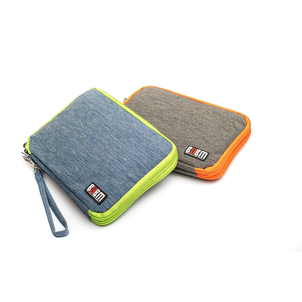 Three Layer Electronics Organizer and Travel Organizer for Tablet, Cables, and Chargers. Size XL Fit up to 10" Tablets. (Grey and Bright Orange)