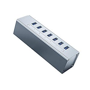 ZPLJ High-Speed 7-Port USB 3.0 Extension Splitter Hub Powered Multi Port Portable Splitter Data Hub with 12V DC Power Supply USB Hub Adapter Portable (Color : Silver, Size : 143X40mm)