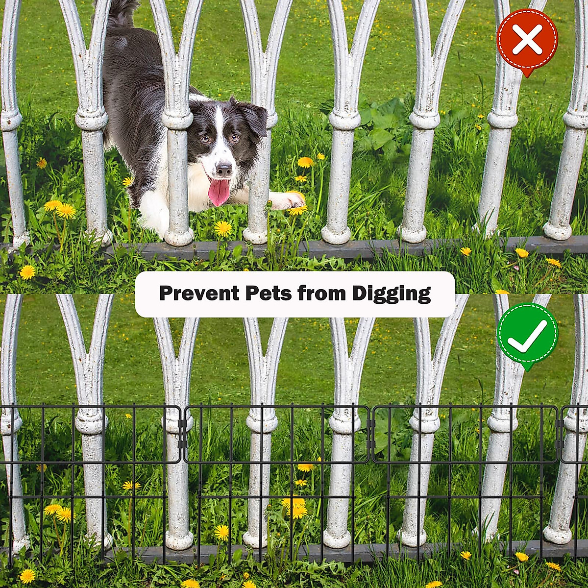 10 Pack Animal Barrier Fence, 17 Inch(H) X 10.8 Ft(L) No Dig Garden Decorative Fencing for Dog, Rabbits, Rustproof Metal Wire Panel Border for Ground Stakes, Outdoor Yard Landscape Patio