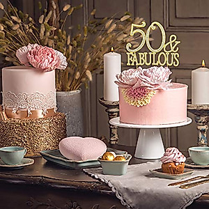 50 Cake Topper - Premium Gold Metal - 50 and Fabulous - 50th Birthday Party Sparkly Rhinestone Decoration Makes a Great Centerpiece - Now Protected in a Box