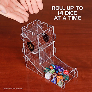 ENHANCE Dice Tower Dice Tray for Tabletop RPG Games - Portable Dice Roller with Castle Tower Design, Roll Up to 14 Standard Dice at Once - Etched Castle Rolling Tray Tower Great for Game Nights