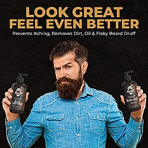 Beard Wash and Conditioner for Men - Beard Conditioner for Men and Anti Beard Dandruff Beard Moisturizer to Soothe Irritated Skin - Beard Care Softener for Growth - Strengthening Beard Wash for Men (Sandalwood Combo 17 Oz)