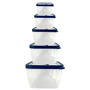 GODAGE 10-Piece Food Storage Containers with Vented Lids, Airtight and BPA Free, Stackable, Microwave, Freezer, and Dishwasher Safe (Blue)
