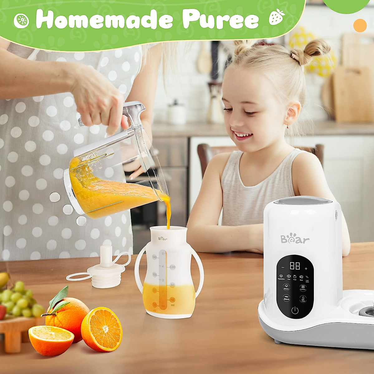 BEAR Baby Food Maker & Baby Fruit Food Feeder & Mini Freezer Nibble Tray & Baby Food Pouches Combo